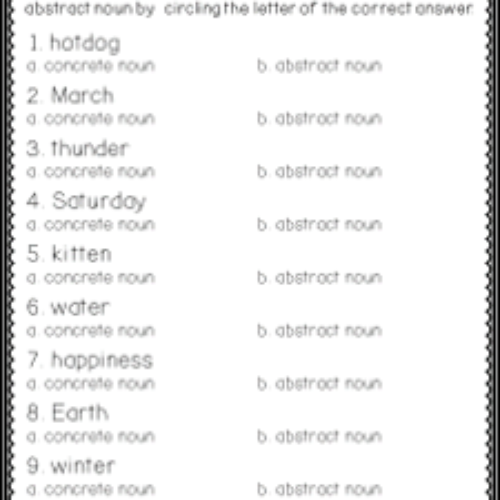 Super Simple Worksheets ~ Grammar ~ Concrete Nouns and Abstract Nouns ...