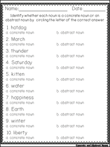 Super Simple Worksheets ~ Grammar ~ Concrete Nouns and Abstract Nouns ...