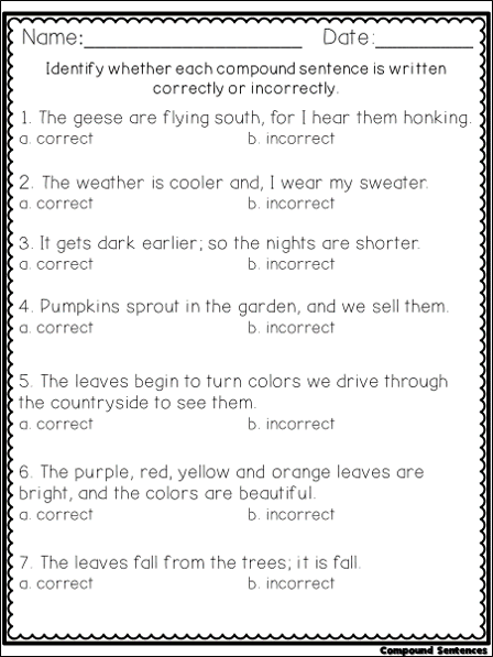 Super Simple Worksheets ~ Grammar ~ Compound Sentences ~ No Prep - Classful