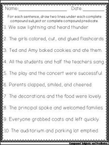 Super Simple Worksheets ~ Grammar ~ Compound Subjects and Predicates ...
