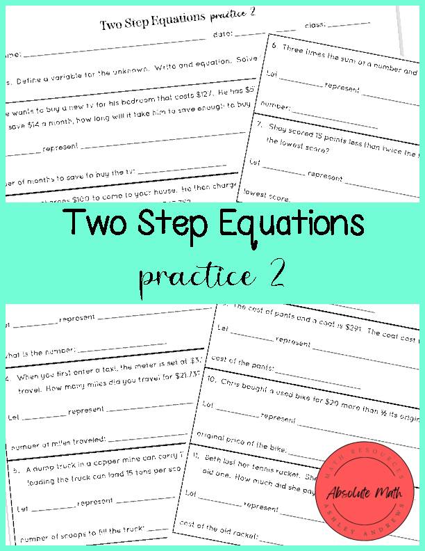 Two Step Equations Practice 2 - Classful
