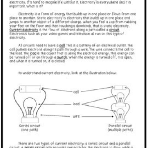 Current Electricity Electrical Currents Circuits Reading Passages Lab ...