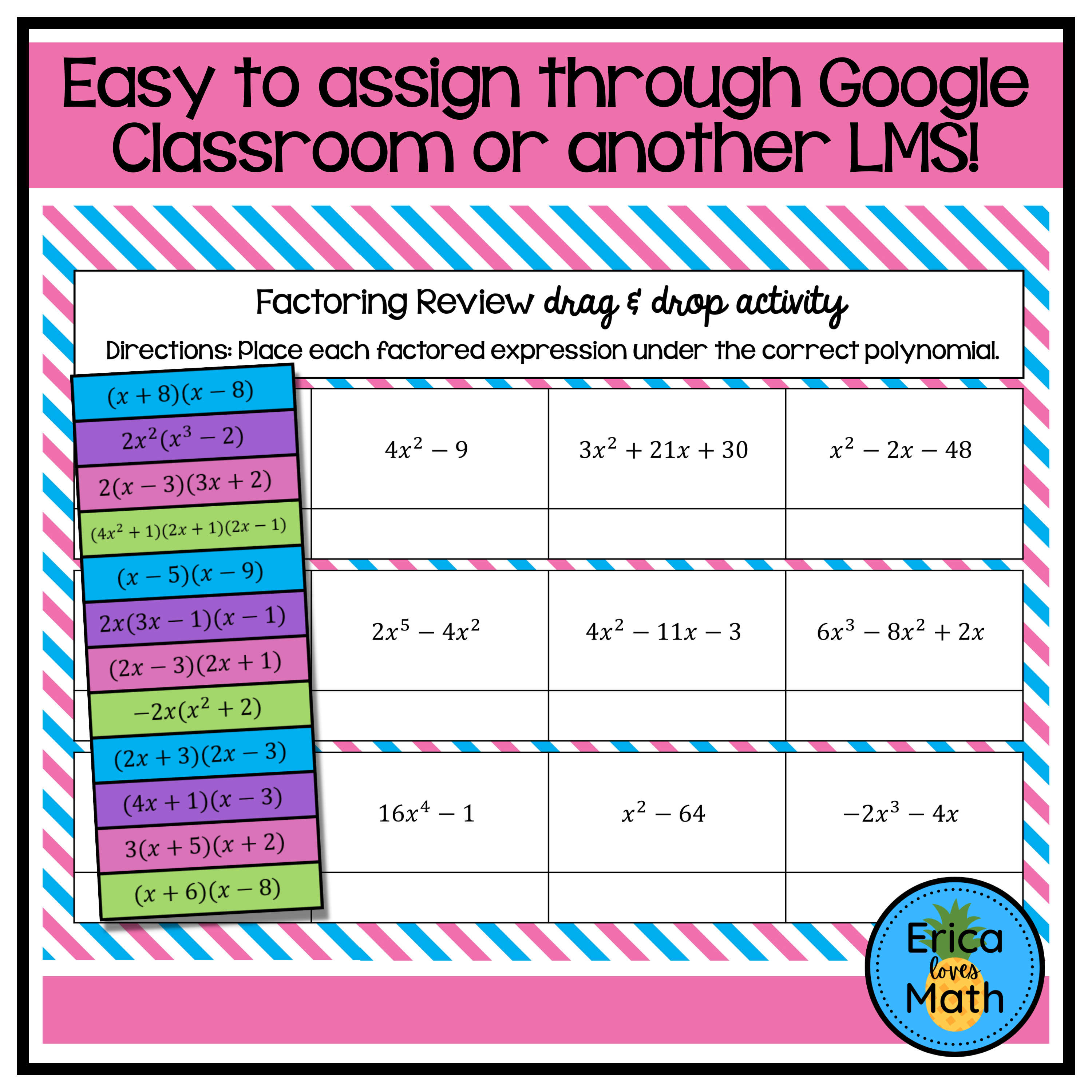 Factoring Review Digital Activity Drag & Drop - Classful