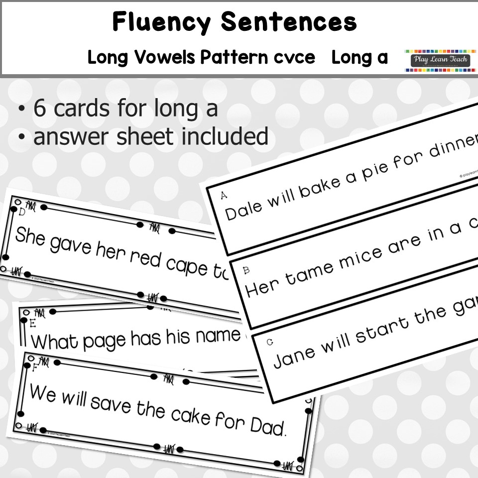 Reading Fluency Sentences Long A CVCe | FREE - Classful