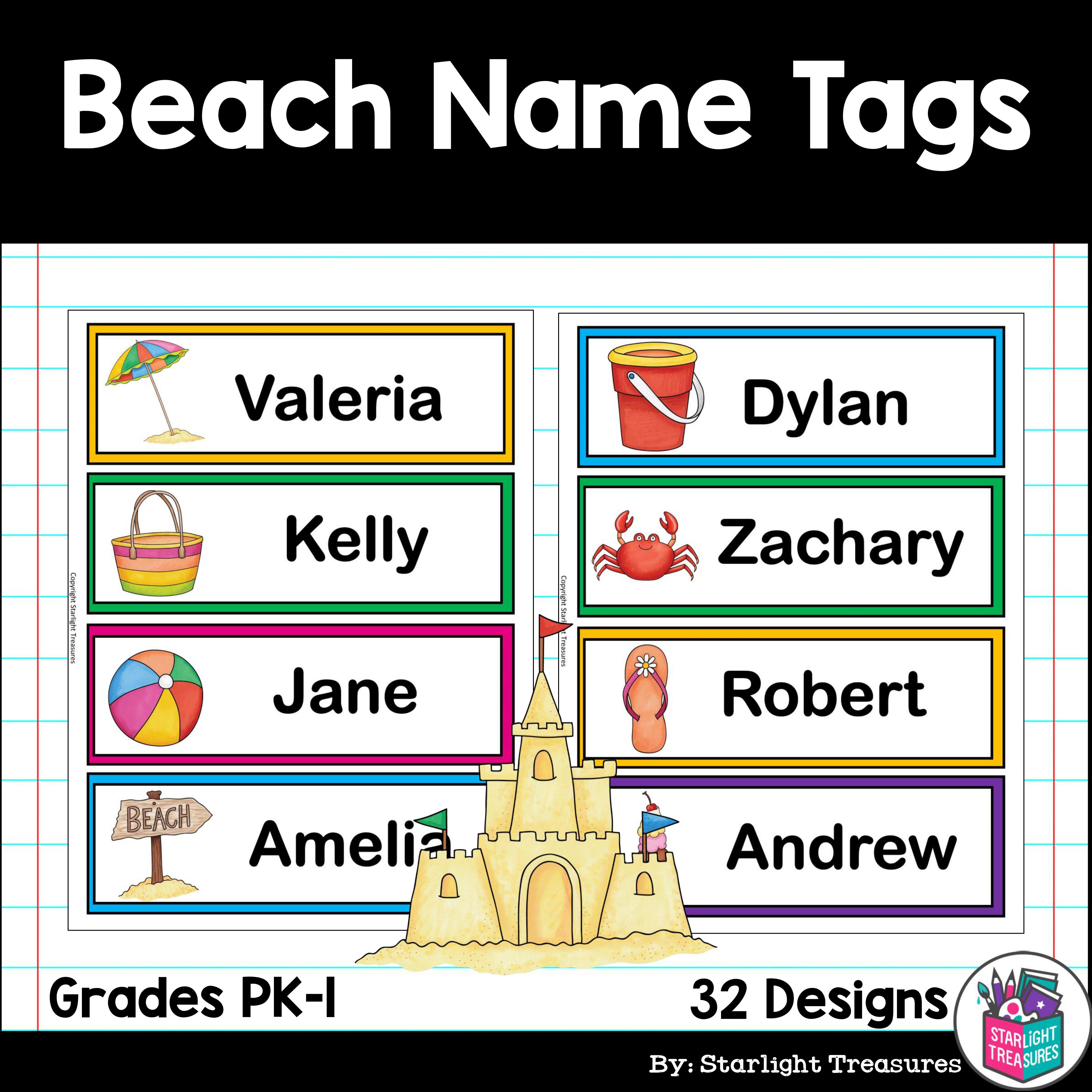 Beach Desk Name Tags - Editable Name Tags - Classful