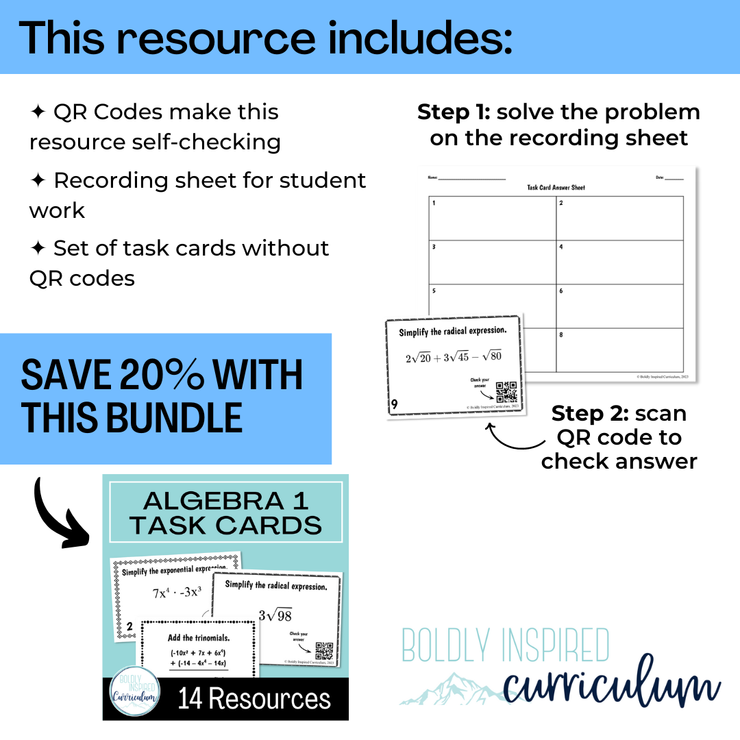 Simplifying Radicals Task Cards - Classful