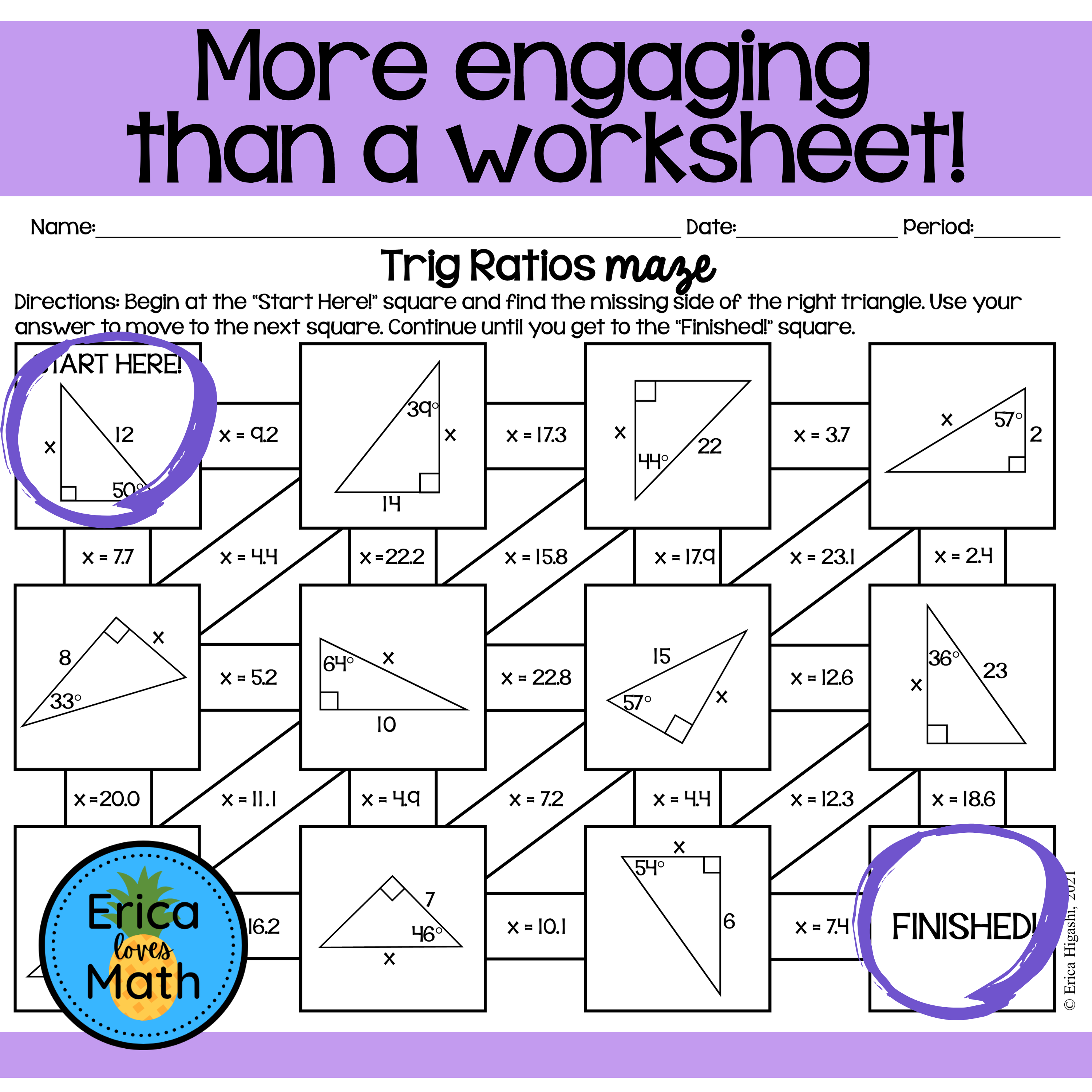 Right Triangle Trig Ratios Activity Maze - Classful
