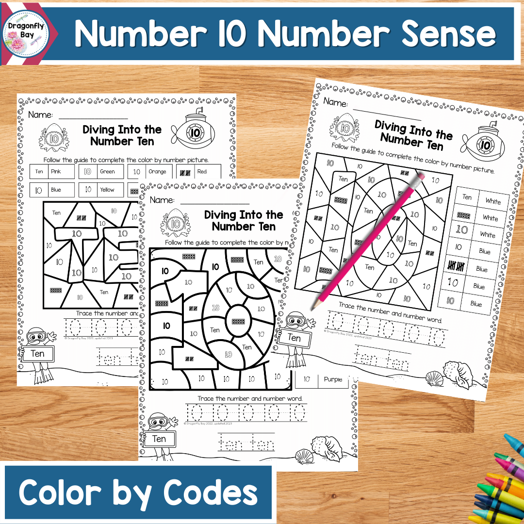 Number 10 Number Sense Worksheets Color by Codes and Center Activities ...