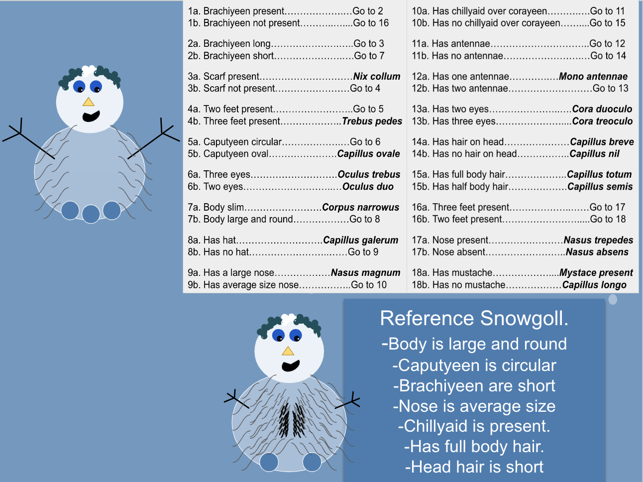 Snowgoll Winter Dichotomous Key - Classful