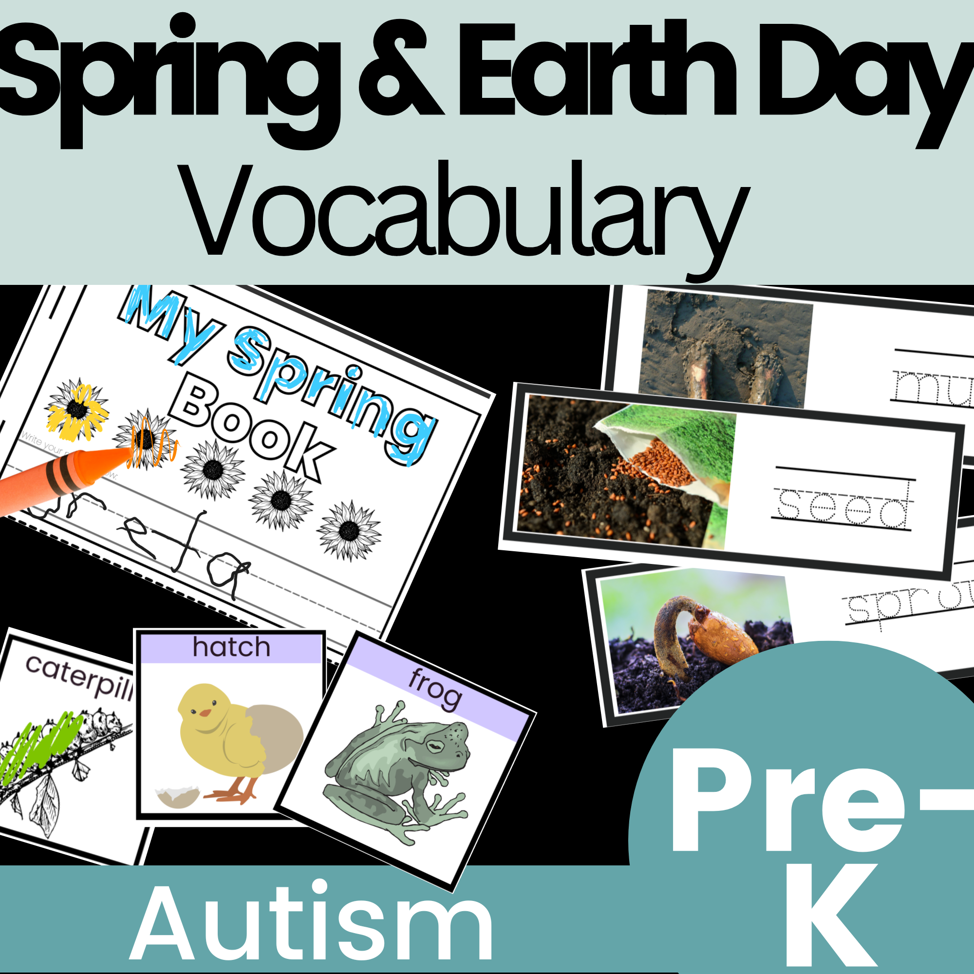 Spring & Earth Day Vocabulary Cards, Traceable Print Cards, & Mini Book ...