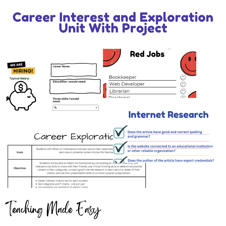Career Interest Inventory and Exploration- Classroom Unit and Project ...