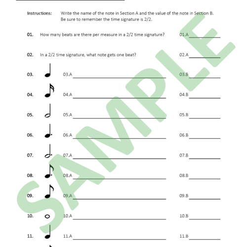 Beginner Music Note Recognition - 2/2 Time Signature - Classful
