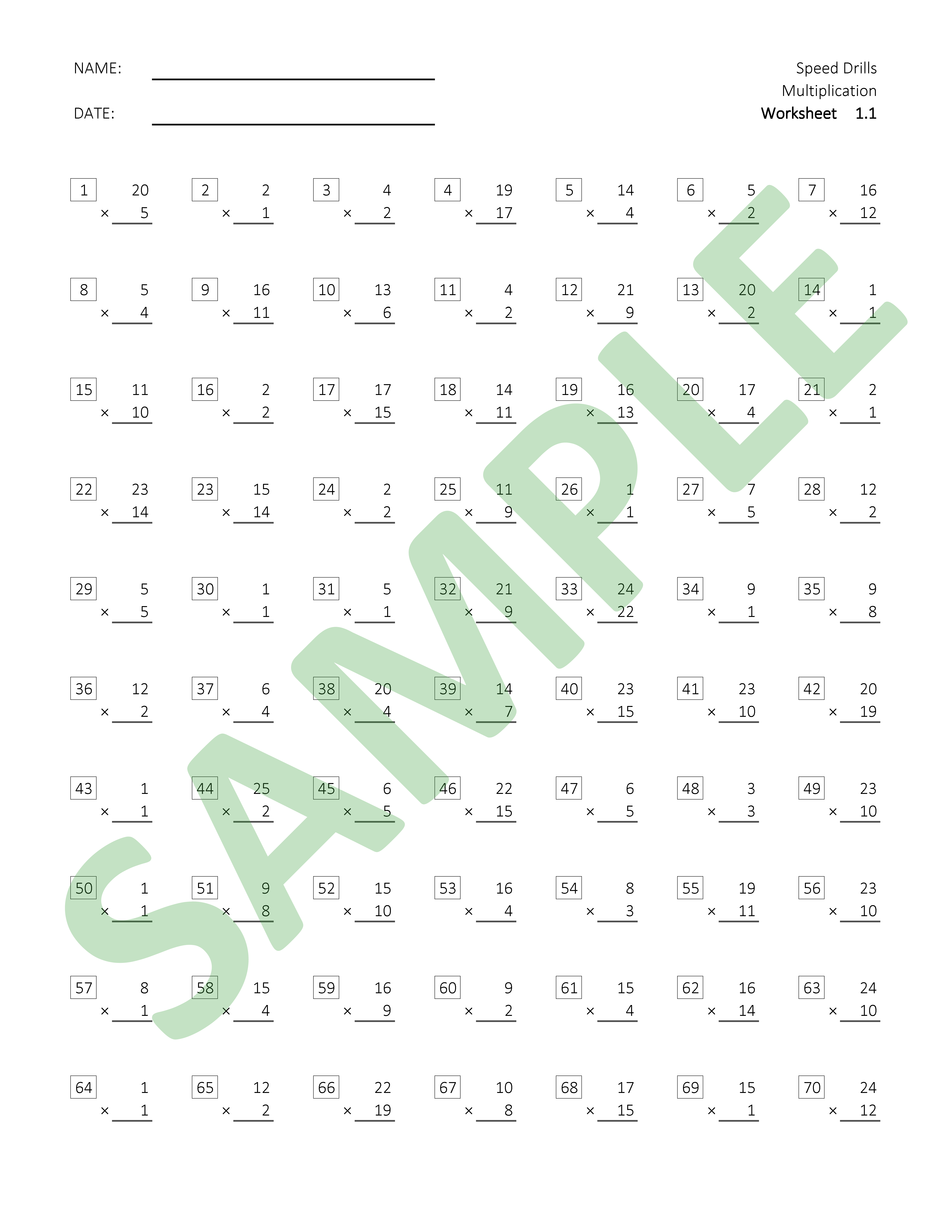 Math Speed Drills - Worksheet_1.1 - Classful