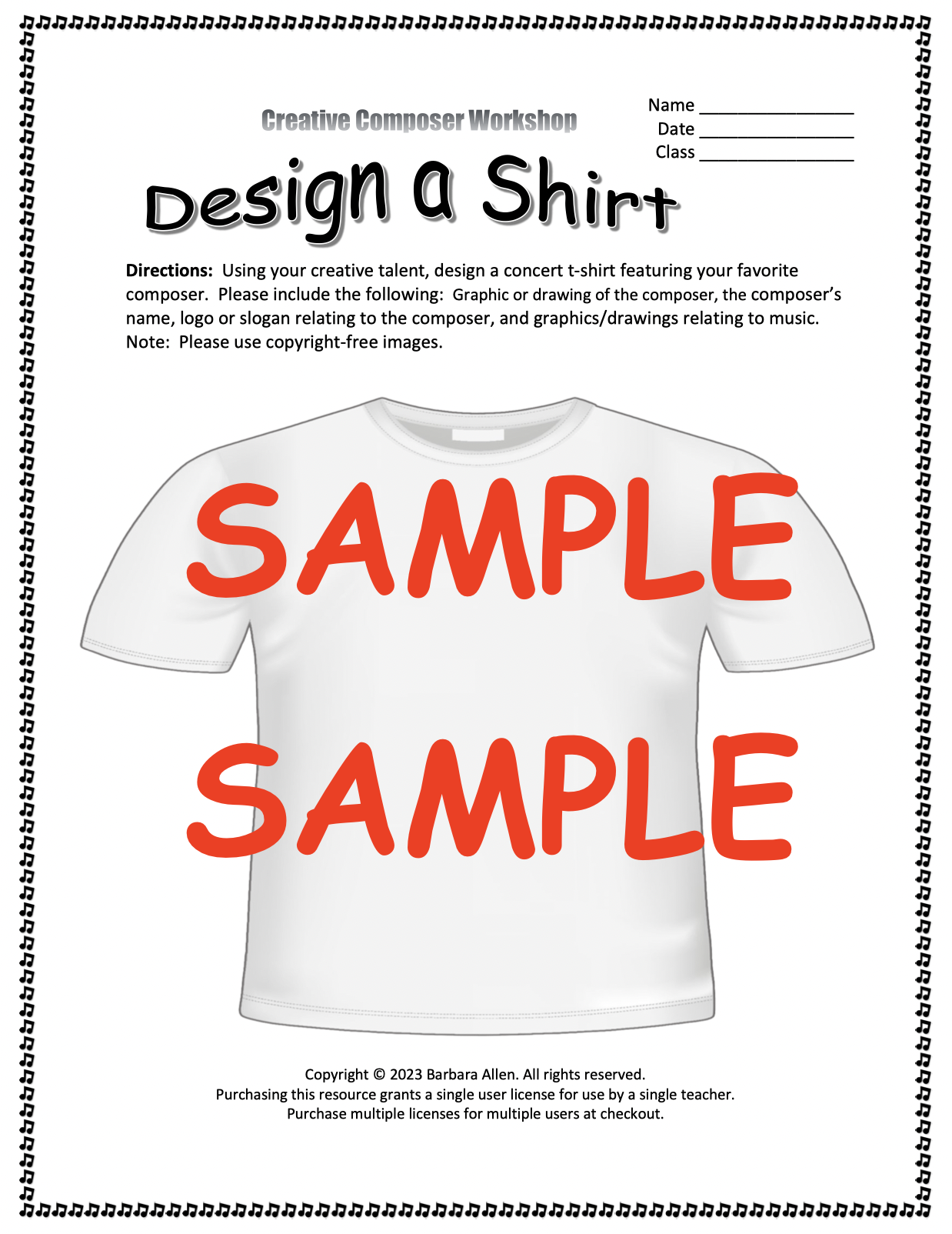 Design a Music Composer T-Shirt Lesson Project - Printable - Classful
