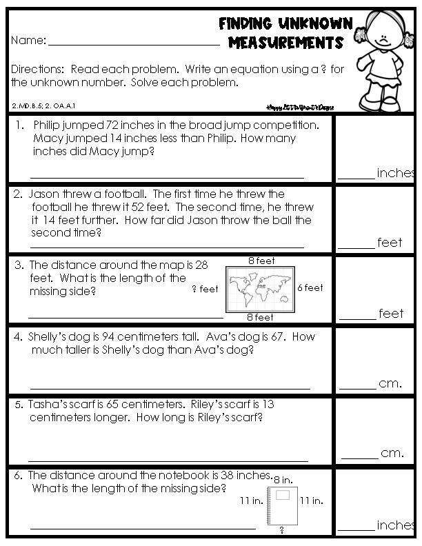 Addition and Subtraction with Length Problem Solving Worksheets - Classful