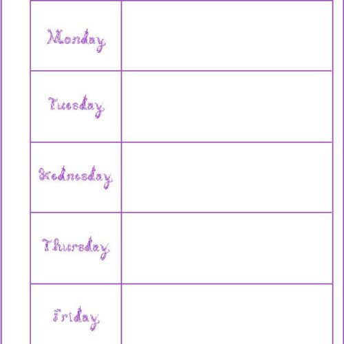 Weekly Planner 5 Days Week Of Fill In Vertical Sheet Purple Fabric Font ...