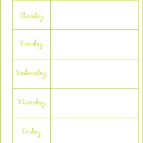 Weekly Planner 5 Days Week Of Fill In Vertical Sheet Warm Green Fabric ...