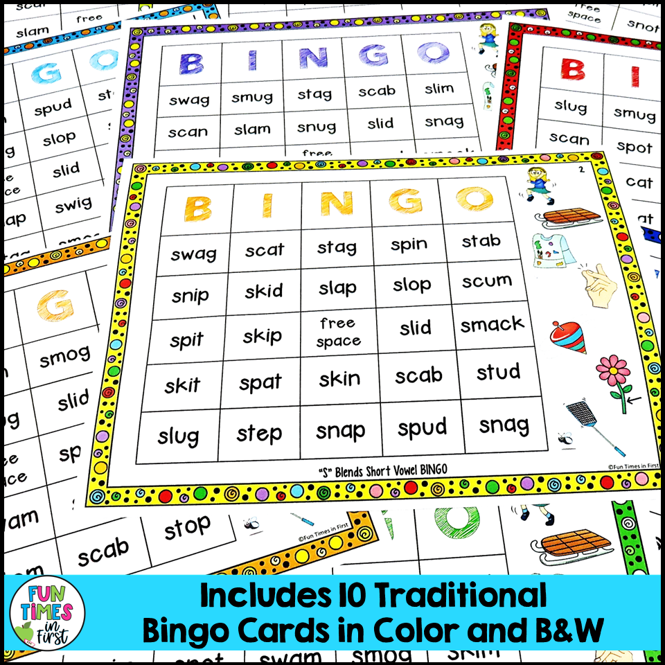 S Blends Short Vowels Bingo Game- No Prep Phonics Games - 1st Grade ...