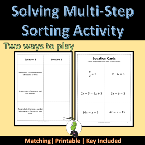 Solving Equations Sorting Activity | Verbal Equations and Algebraic ...