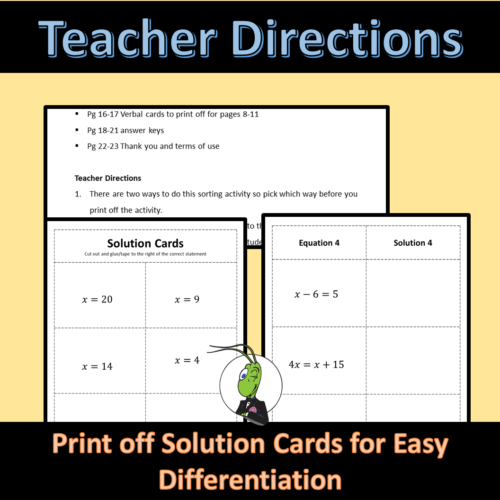 Solving Equations Sorting Activity | Verbal Equations and Algebraic ...