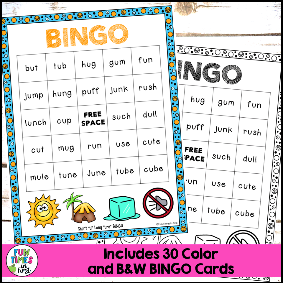 Long and Short Vowel BINGO Games | Short u vs Long u-e | No Prep ...
