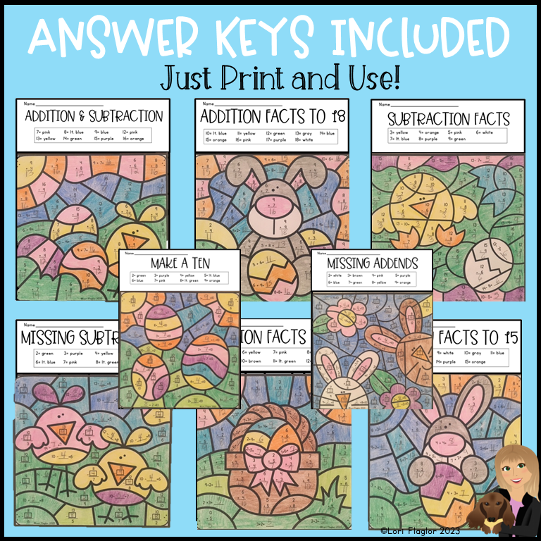 Color By Number for Easter/Spring Addition and Subtraction Worksheets ...