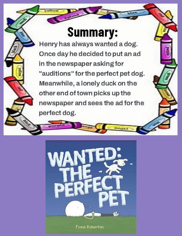 WANTED- THE PERFECT PET BY FIONA ROBERTON READING & WRITING PACKET ...