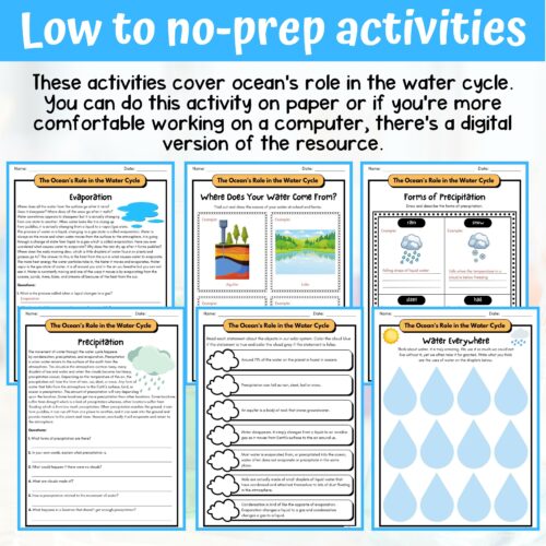 Role of Ocean in Water Cycle Activity & Answer Key 5th Grade Earth ...