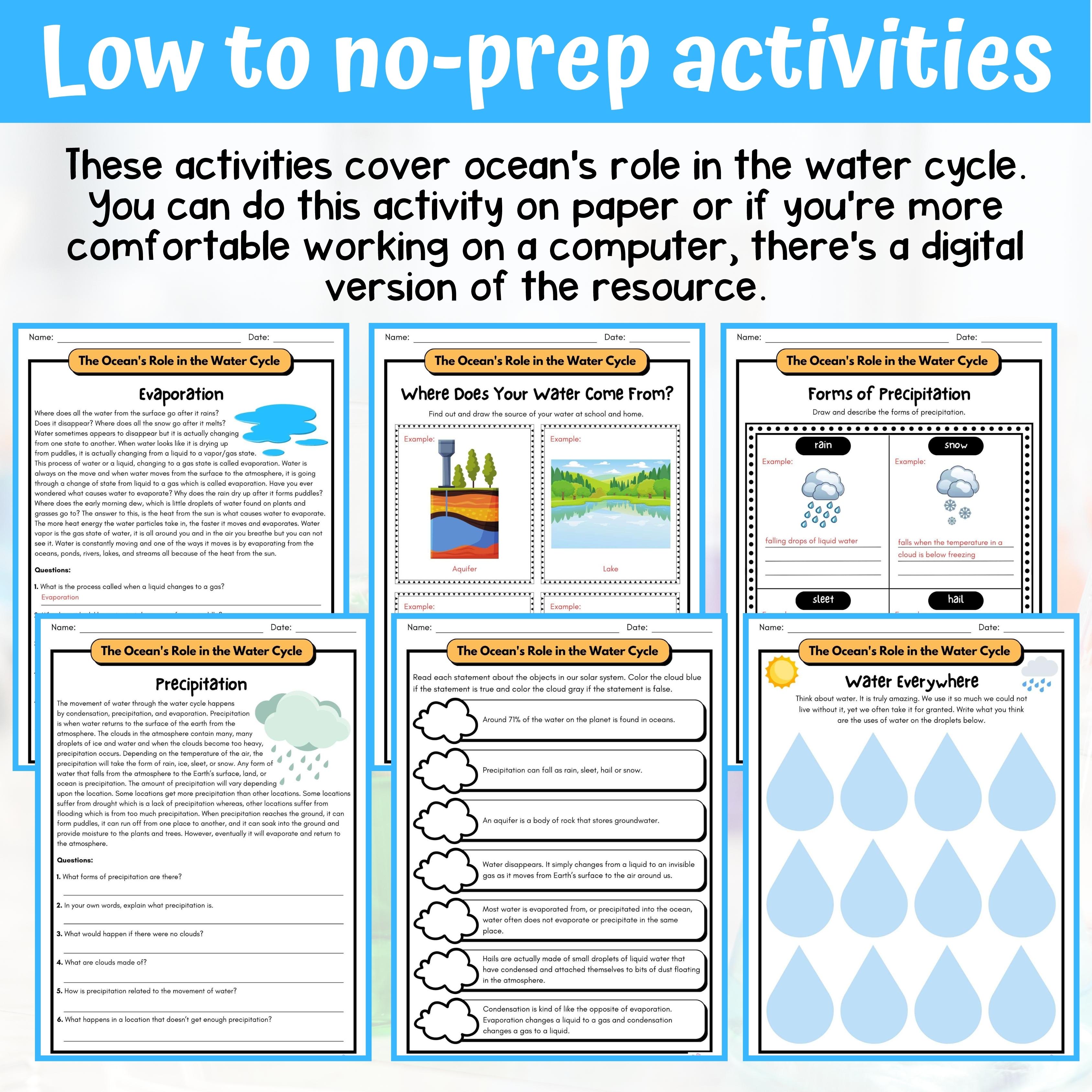 Role of Ocean in Water Cycle Activity & Answer Key 5th Grade Earth ...