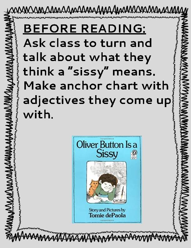 OLIVER BUTTON IS A SISSY BY TOMIE dePAOLA READING ACTIVITIES PACKET ...