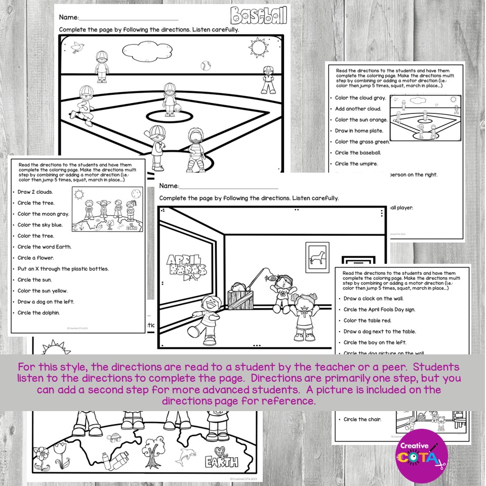 April Following Directions & Listening Comprehension Skills Coloring ...