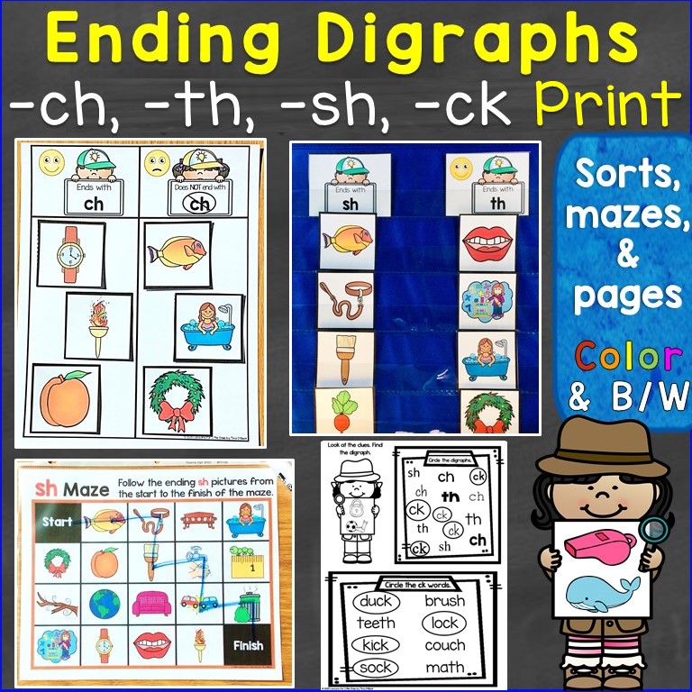 Ending Digraphs sh th ch ck Activities (Sorting Mazes Digraph Hunts ...
