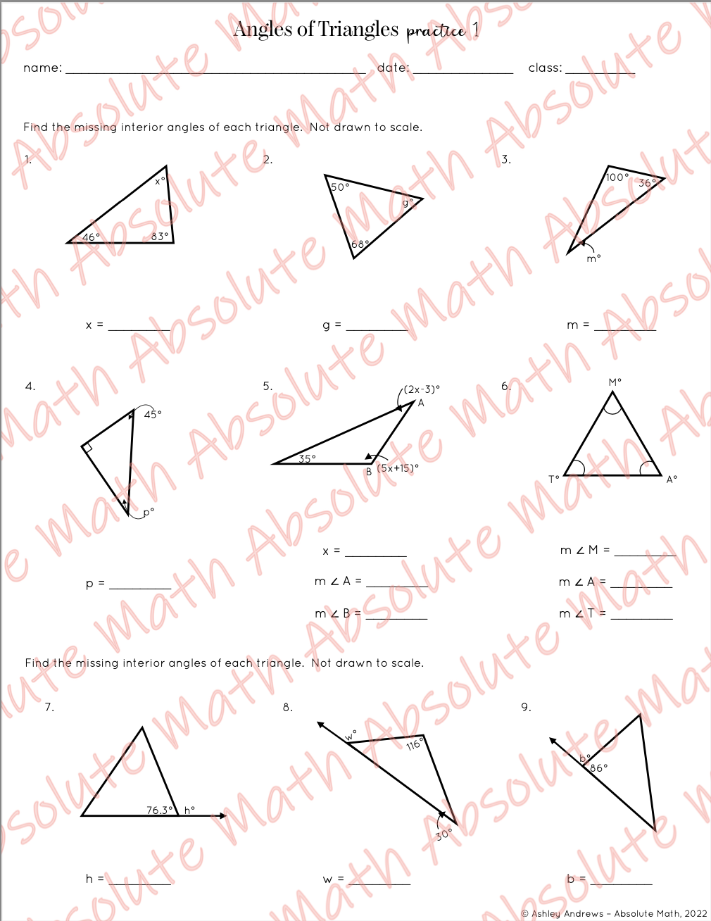 Angles of Triangles Practice 1 - Classful