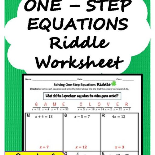 St. Patrick's Day One Step Equation Riddle Worksheet - Classful