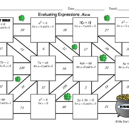 St. Patrick's Day Evaluating Expressions Maze - Classful