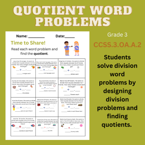 Time to Share! Quotient Word Problems- 3rd Grade Math Activity- CCSS.3 ...
