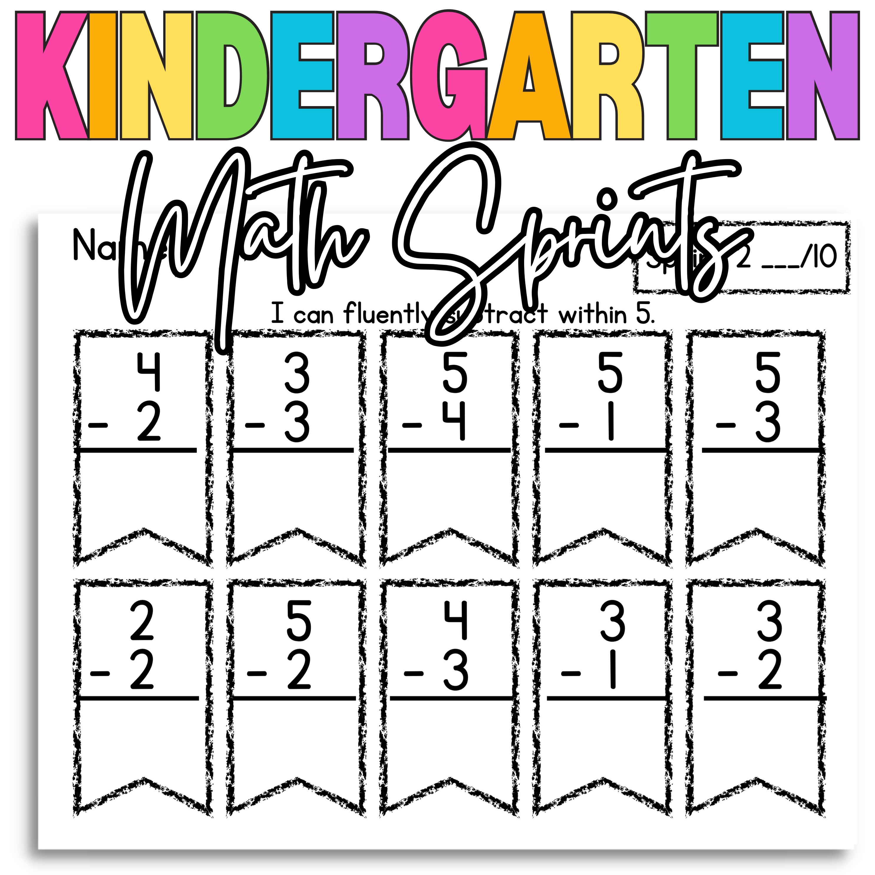 Subtraction within 5 Kindergarten Math Sprints w/Answer Key - Classful