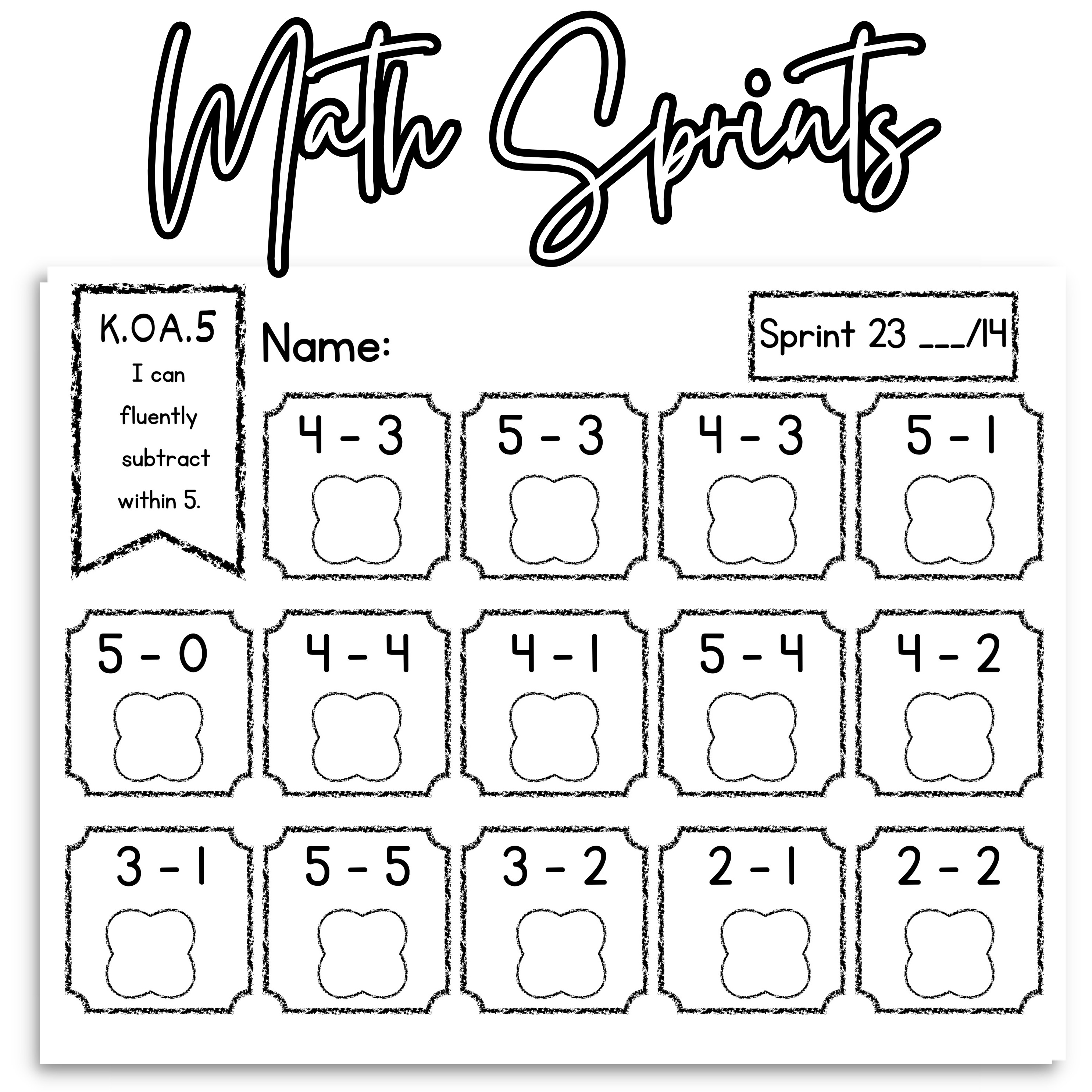 Subtraction within 5 Kindergarten Math Sprints w/Answer Key - Classful