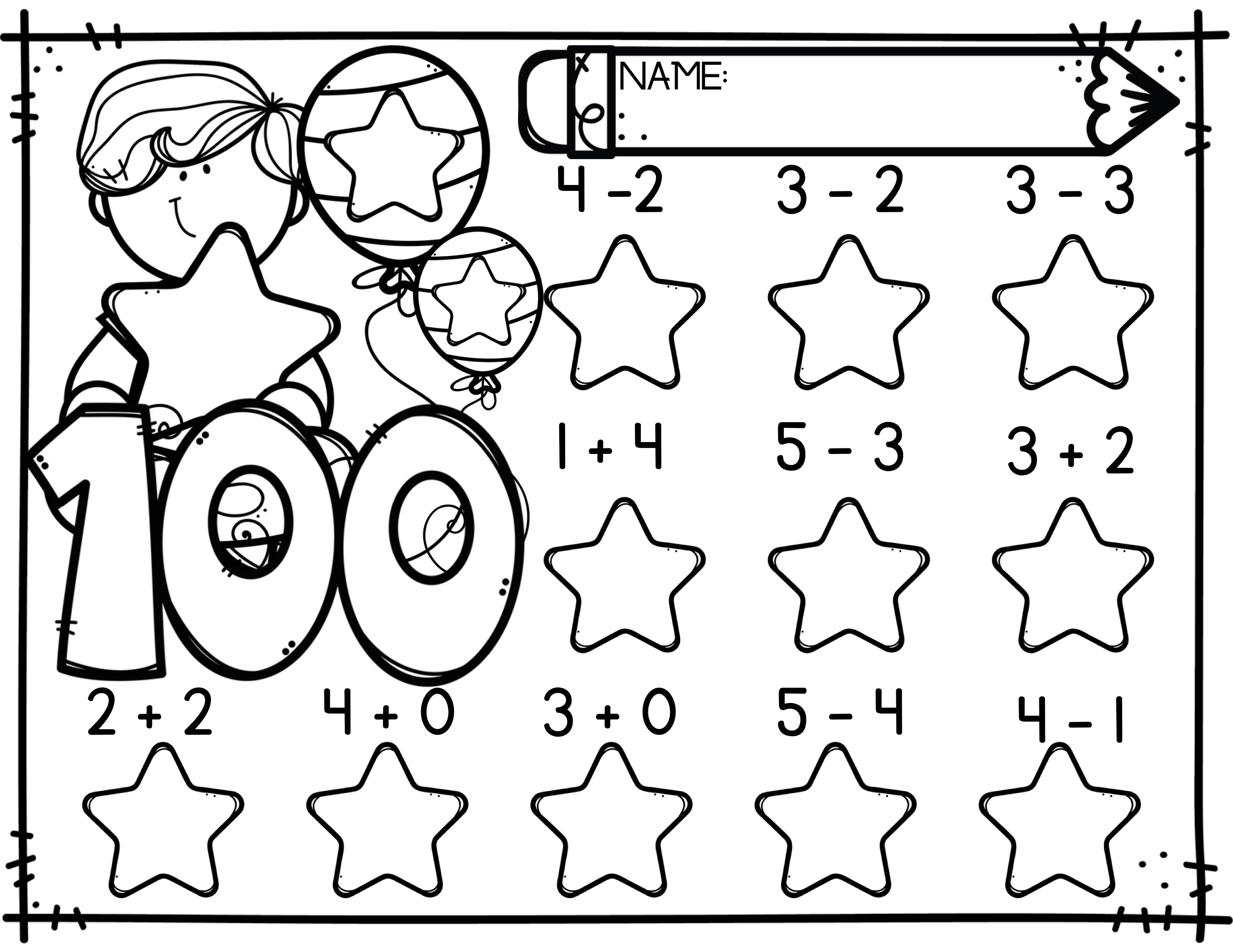 100th Day Of School Math Worksheets