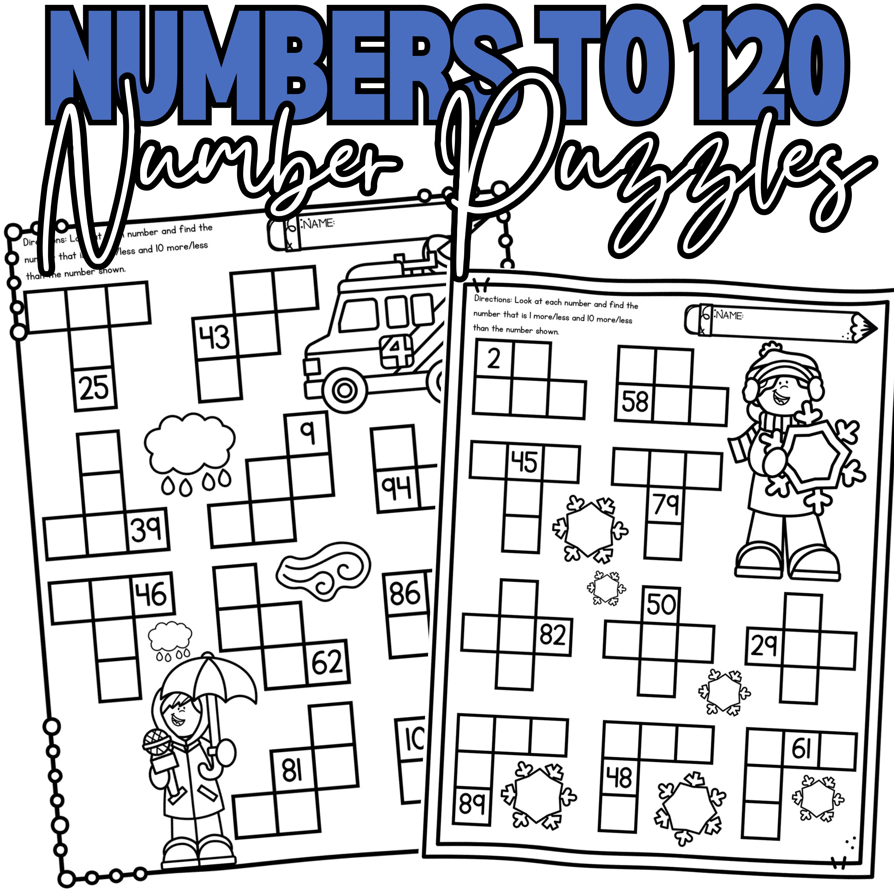 Numbers to 120 Math Puzzles - Adding Ten More & Ten Less - Classful