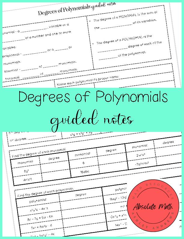 Degrees of Polynomials Guided Notes - Classful