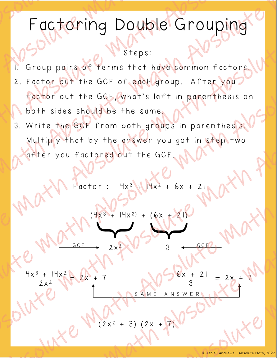 Factoring - Double Grouping Poster - Classful