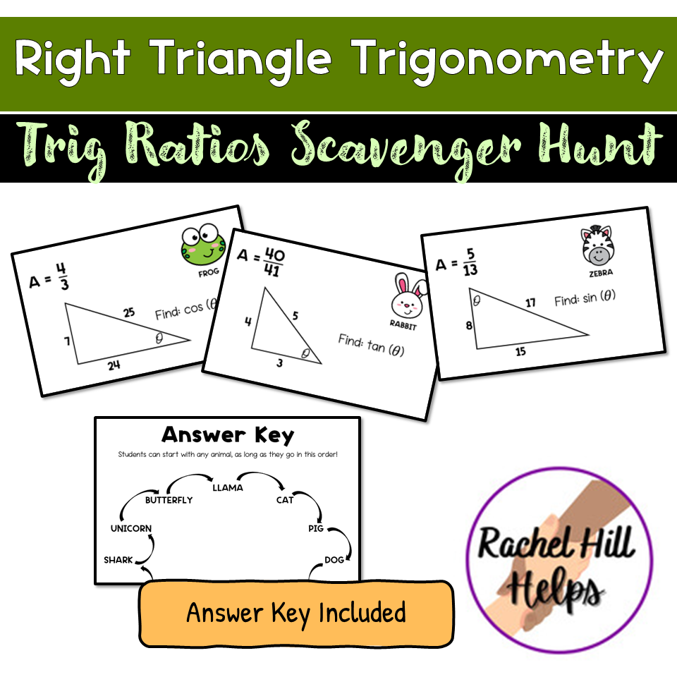 Right Triangle Trigonometry Scavenger Hunt SOHCAHTOA High School Math ...