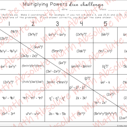 Multiplying Powers Dice Challenge - Classful