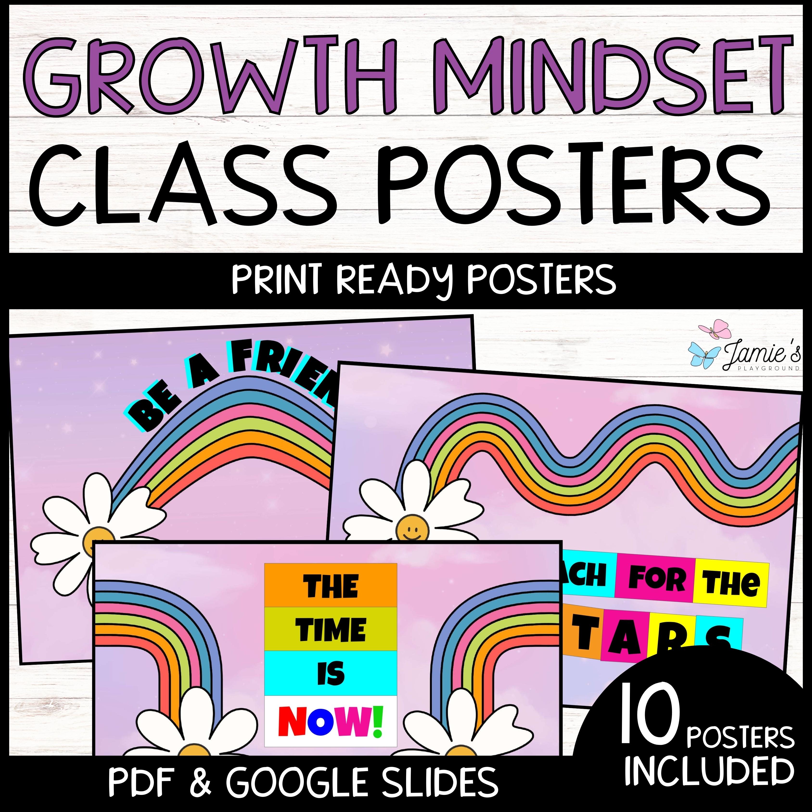 Growth Mindset Poster Display Rainbow Classroom Decor and Bulletin ...