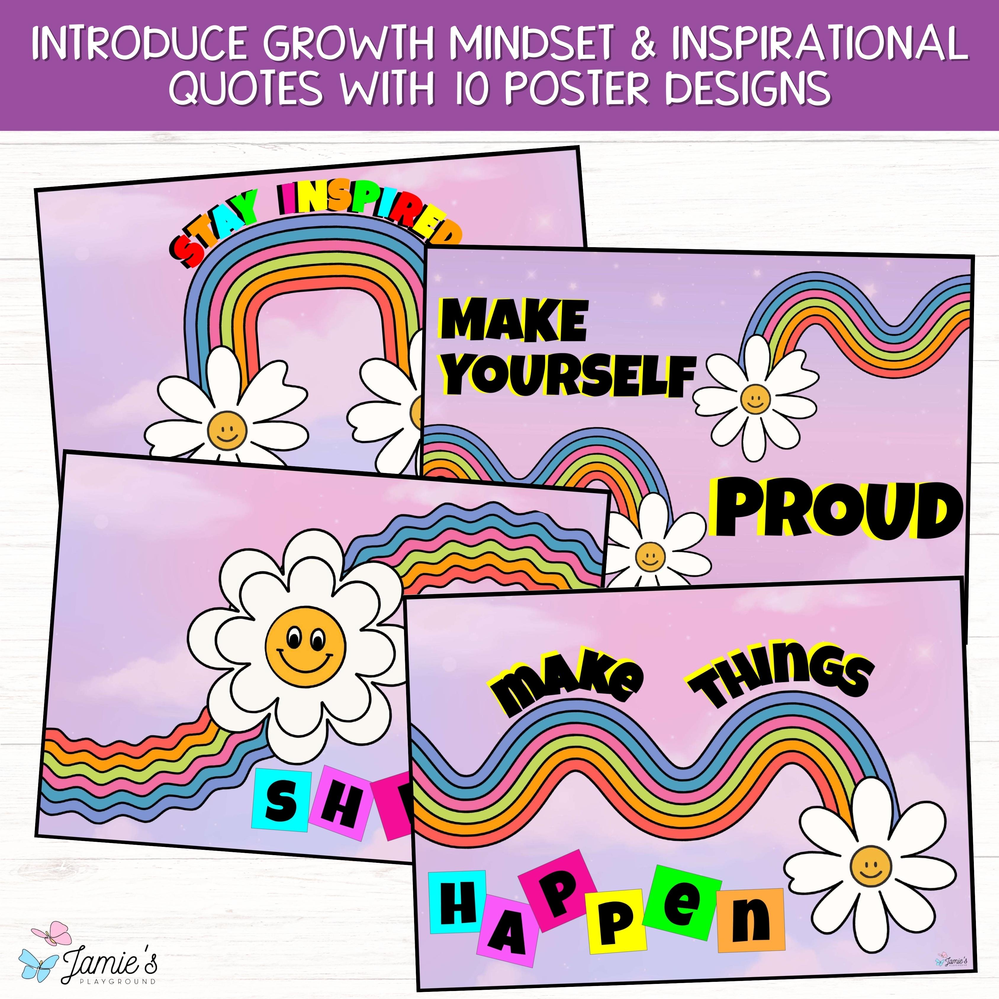 Growth Mindset Poster Display Rainbow Classroom Decor and Bulletin ...