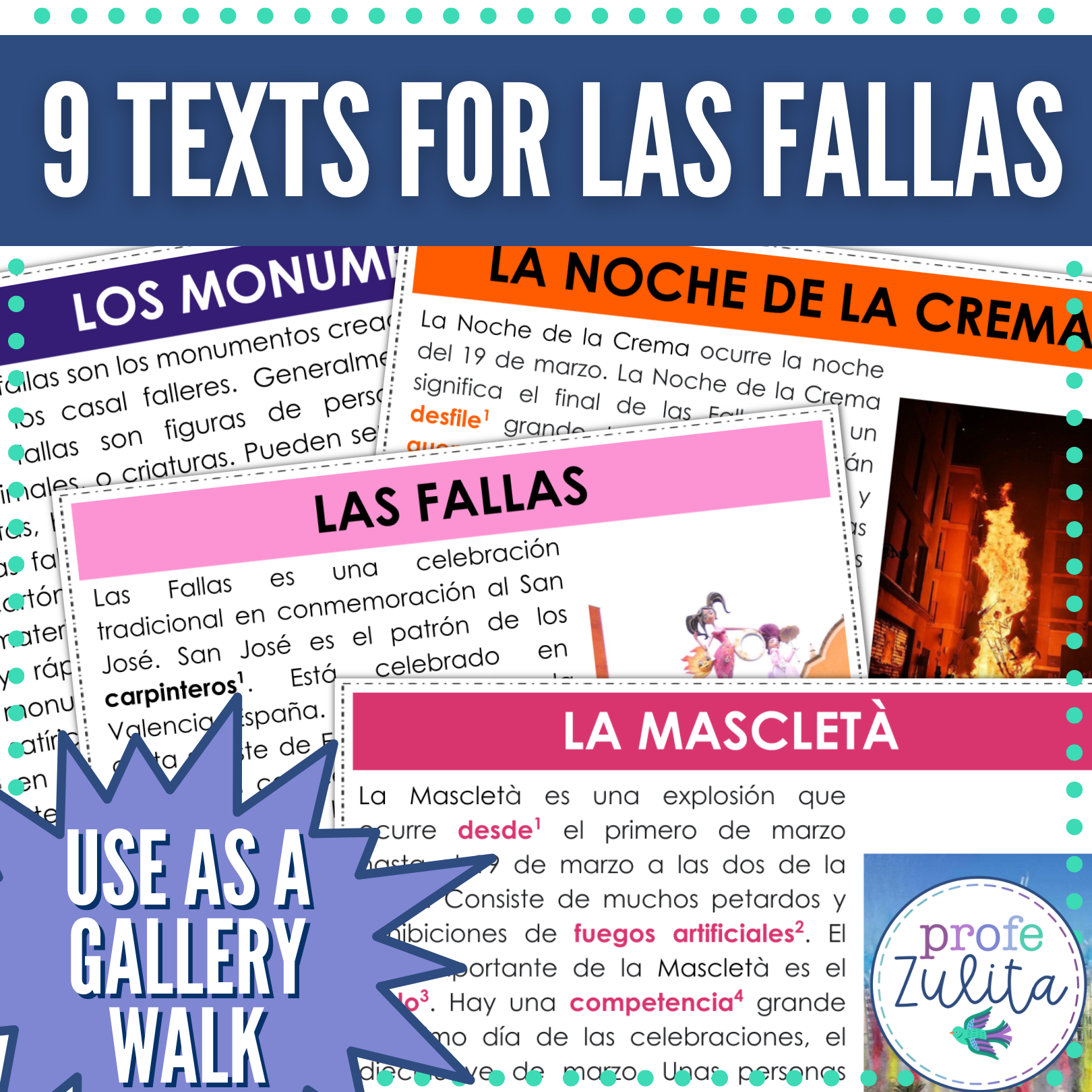 Las Fallas Celebration Readings - Spanish Culture Gallery Walk - Classful
