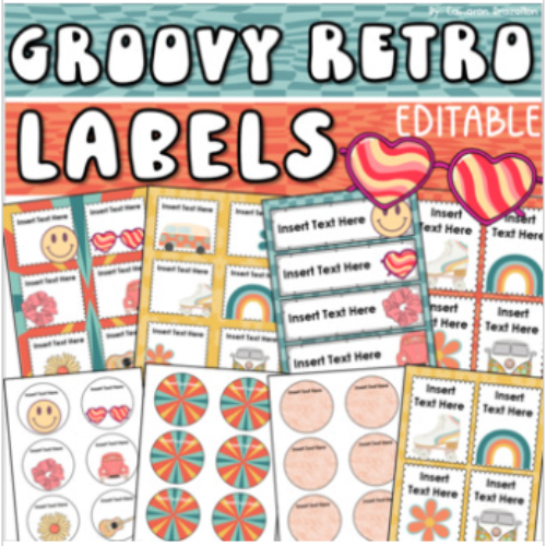 Groovy Retro Classroom Labels Decorations EDITABLE PowerPoint - Classful