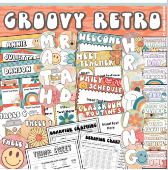 Groovy Retro Class Decor Bundle (Behavior Chart, Name Plates, Labels ...