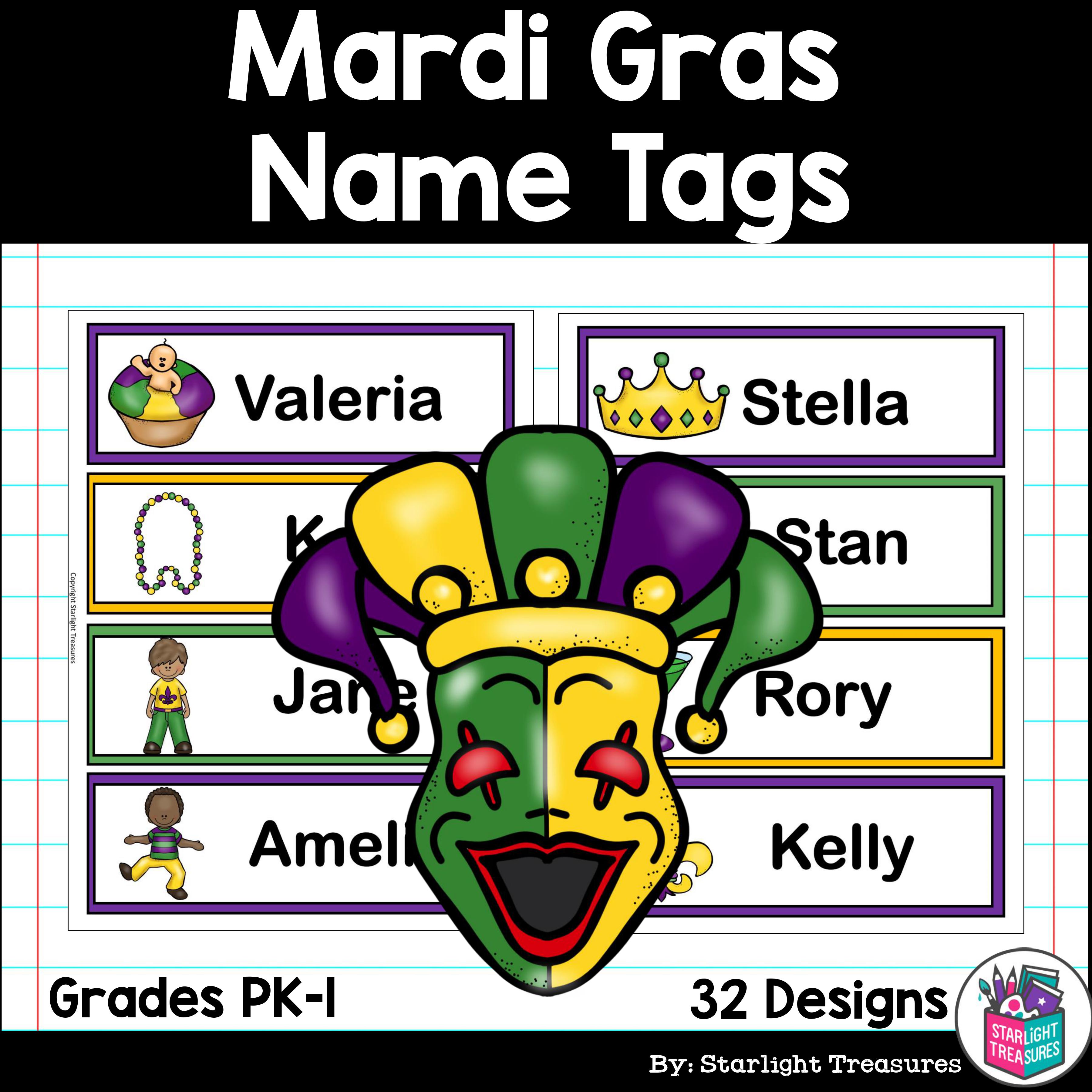Mardi Gras Name Tags - Editable - Classful